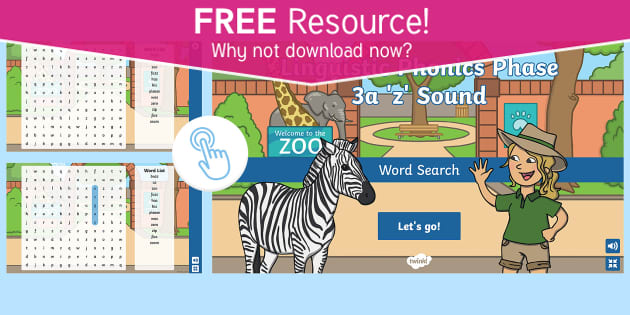 Linguistic Phonics Phase 3a 'z' Sound Interactive Word Search