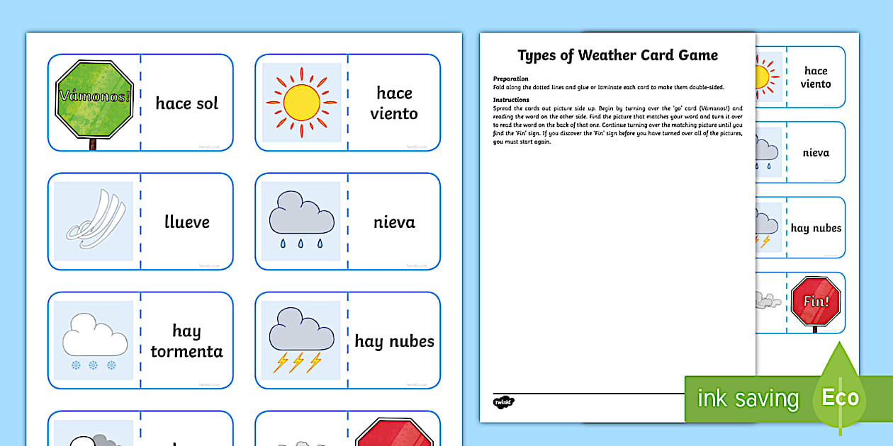 Types of Weather Card Game Spanish (Hecho por educadores)