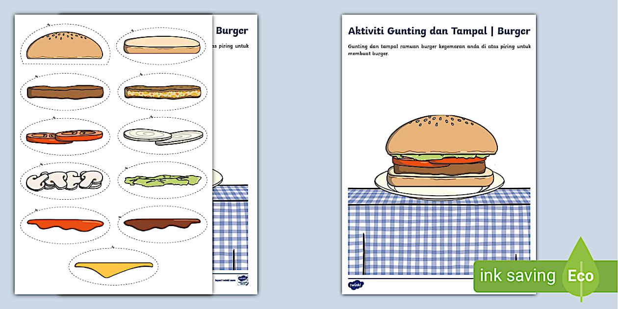 Bahan Prasekolah Aktiviti Gunting dan Tampal - Burger