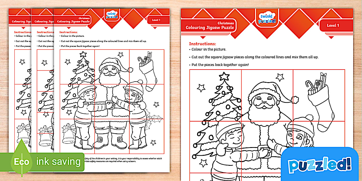 Christmas Colouring Jigsaw - Twinkl Puzzled (teacher made)