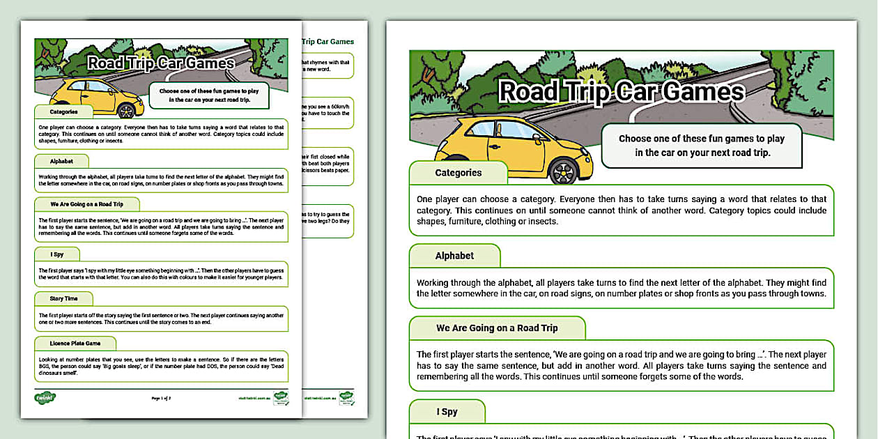 Road Trip Car Games (professor feito) - Twinkl