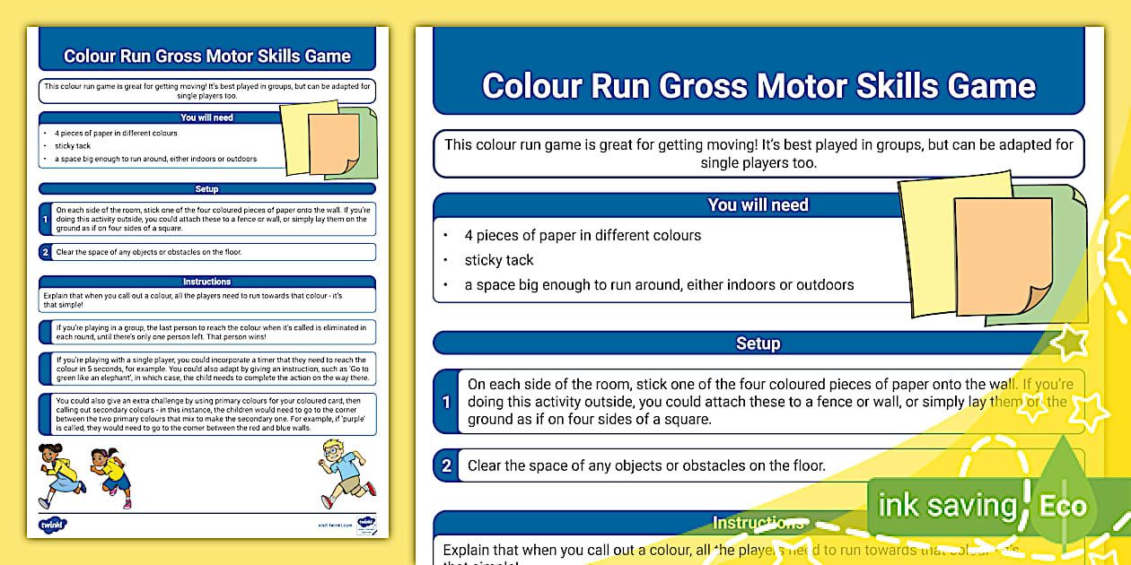 Colour Run Gross Motor Skills Game (teacher made) - Twinkl