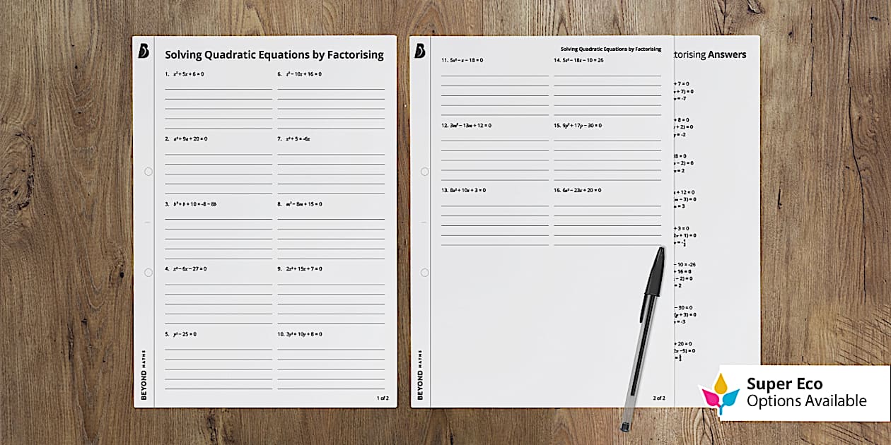 Factoring Quadratic Equations Worksheet (teacher made)