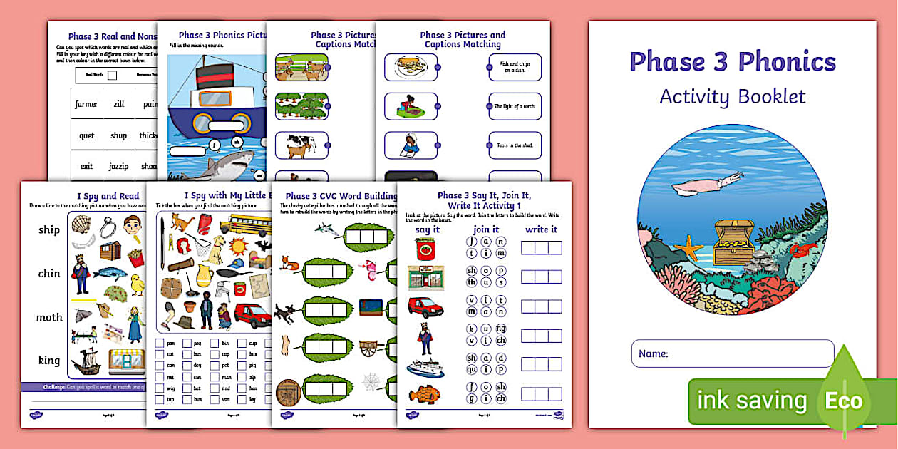 Black and White EYFS Phase 3 Phonics Activity Booklet