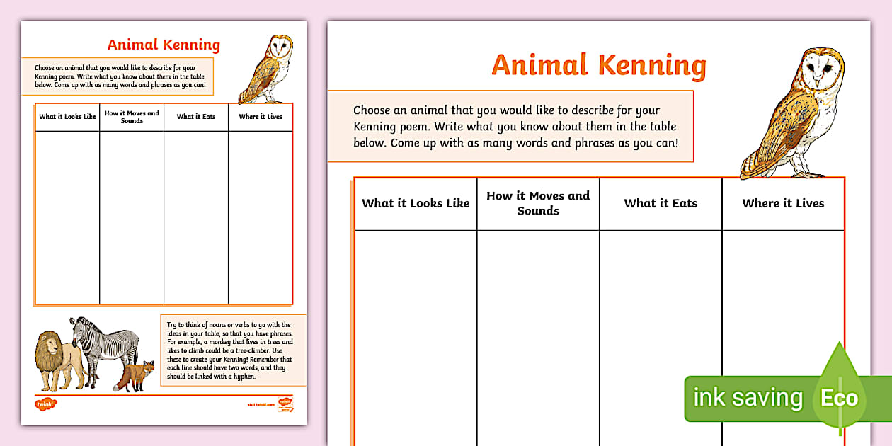 Animal Kenning Poem Template - Twinkl