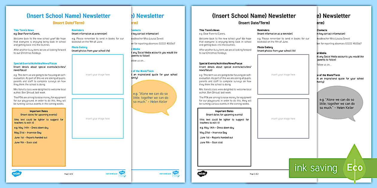 Black and White School Newsletter Template (teacher made)