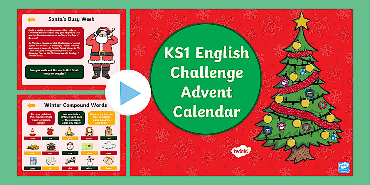 KS1 Advent Calendar English Challenge PowerPoint - Twinkl