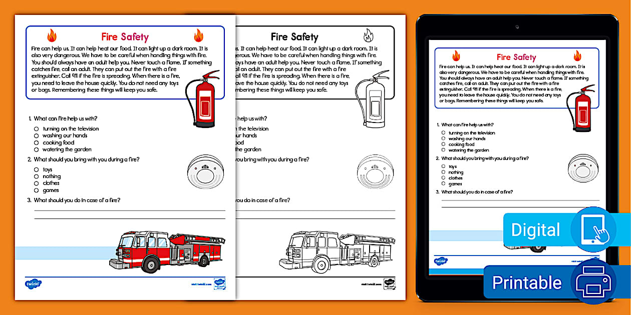 First Grade Fire Safety Reading Passage Comprehension