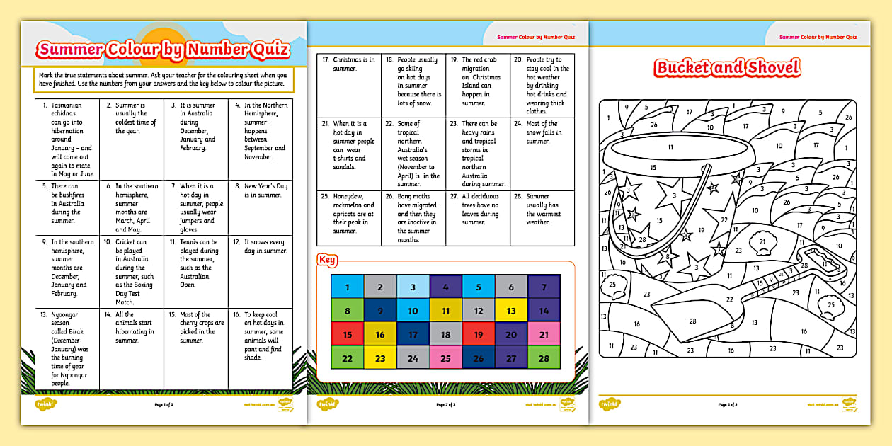 Summer Colour by Number Activity Sheets (teacher made)