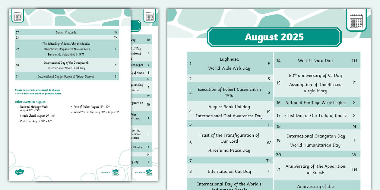 Teacher Planner: What's Happening in August?