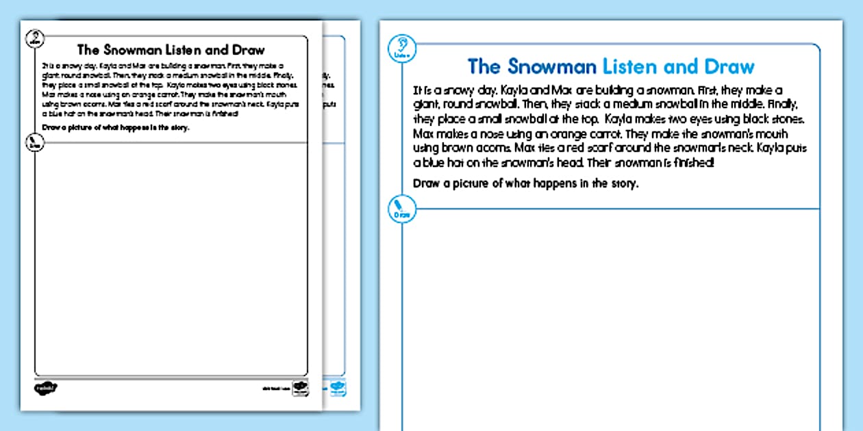 Prekindergarten Reading Passage The Snowman Listen and Draw