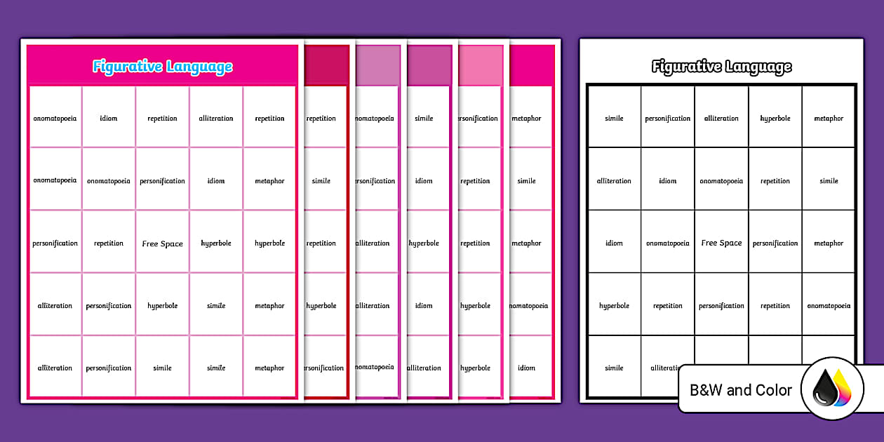 Figurative Language Bingo Game for 6th-8th Grade - Twinkl