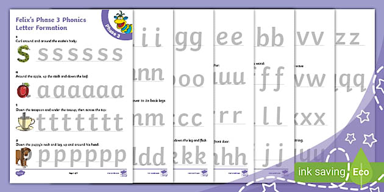 Felix's Phase 3 Phonics Letter Formation Worksheets - Twinkl