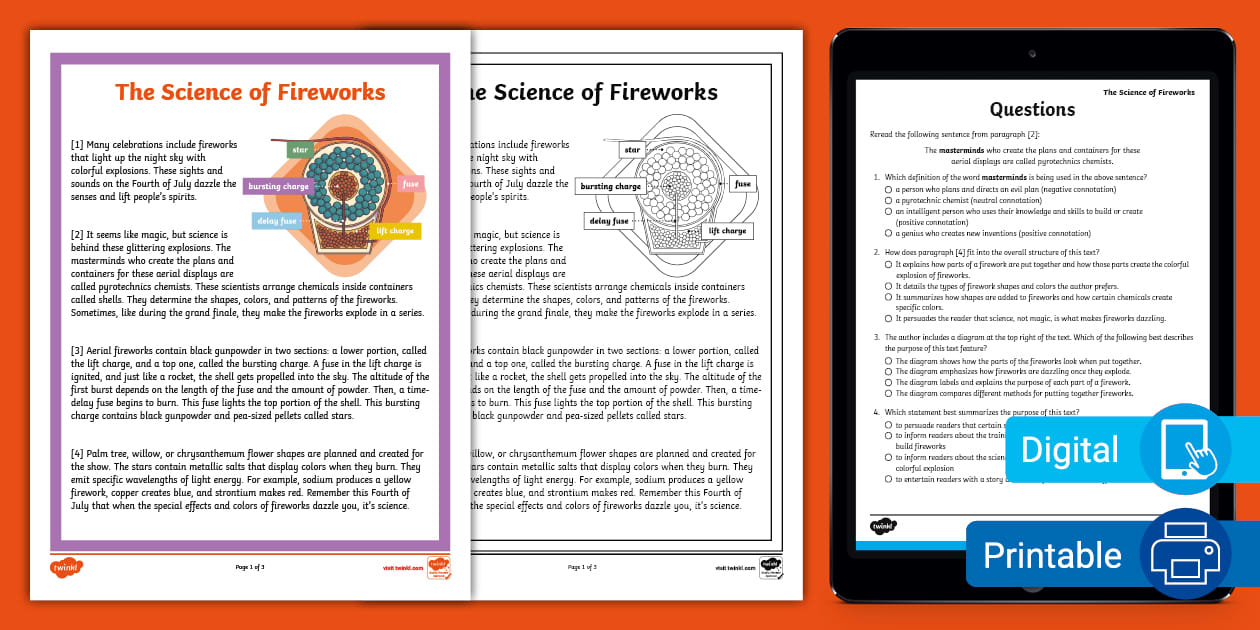 Sixth Grade Science of Fireworks Craft & Structure Activity