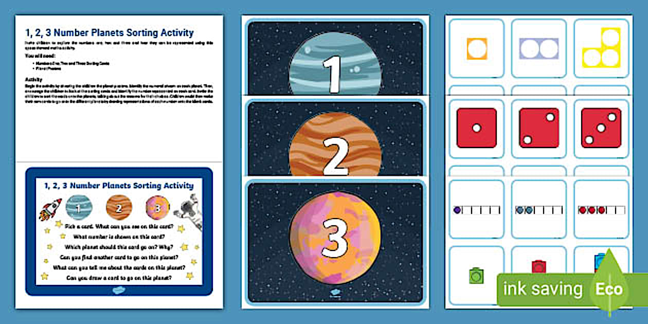 👉 1, 2, 3 Number Planets Sorting Activity (teacher made)