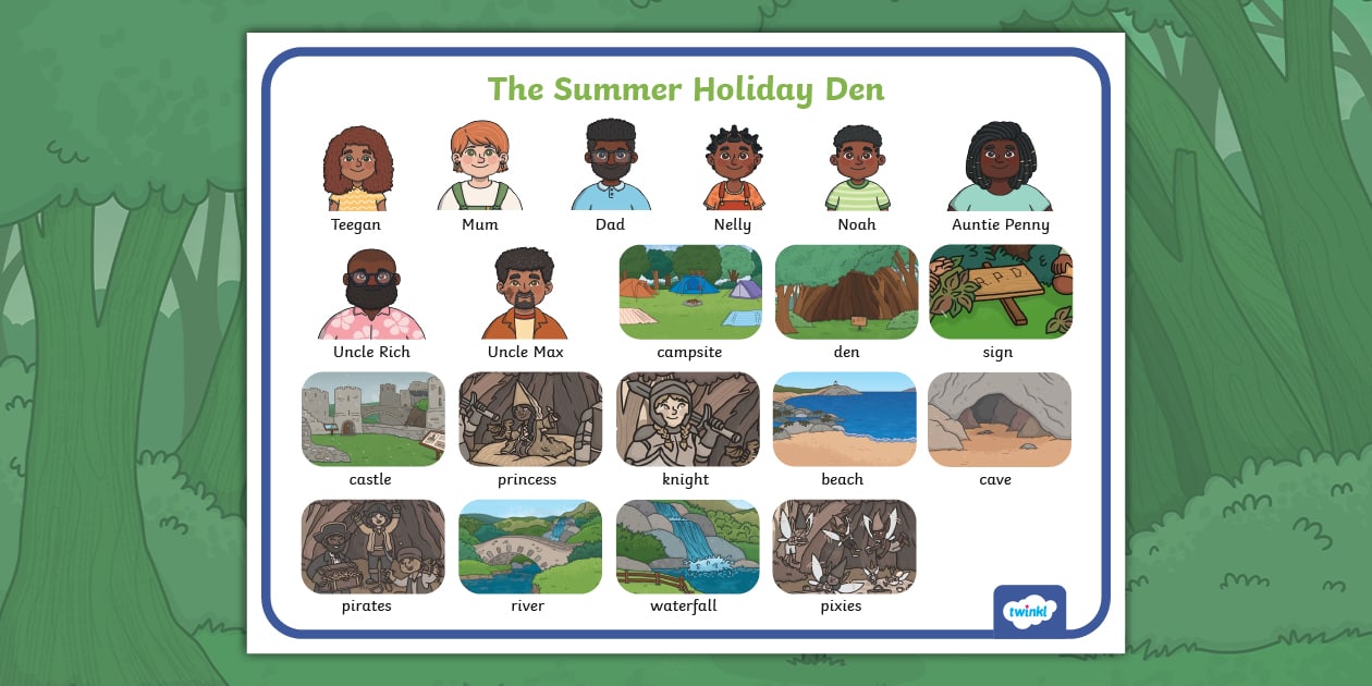 The Summer Holiday Den Word Mat (teacher made) - Twinkl