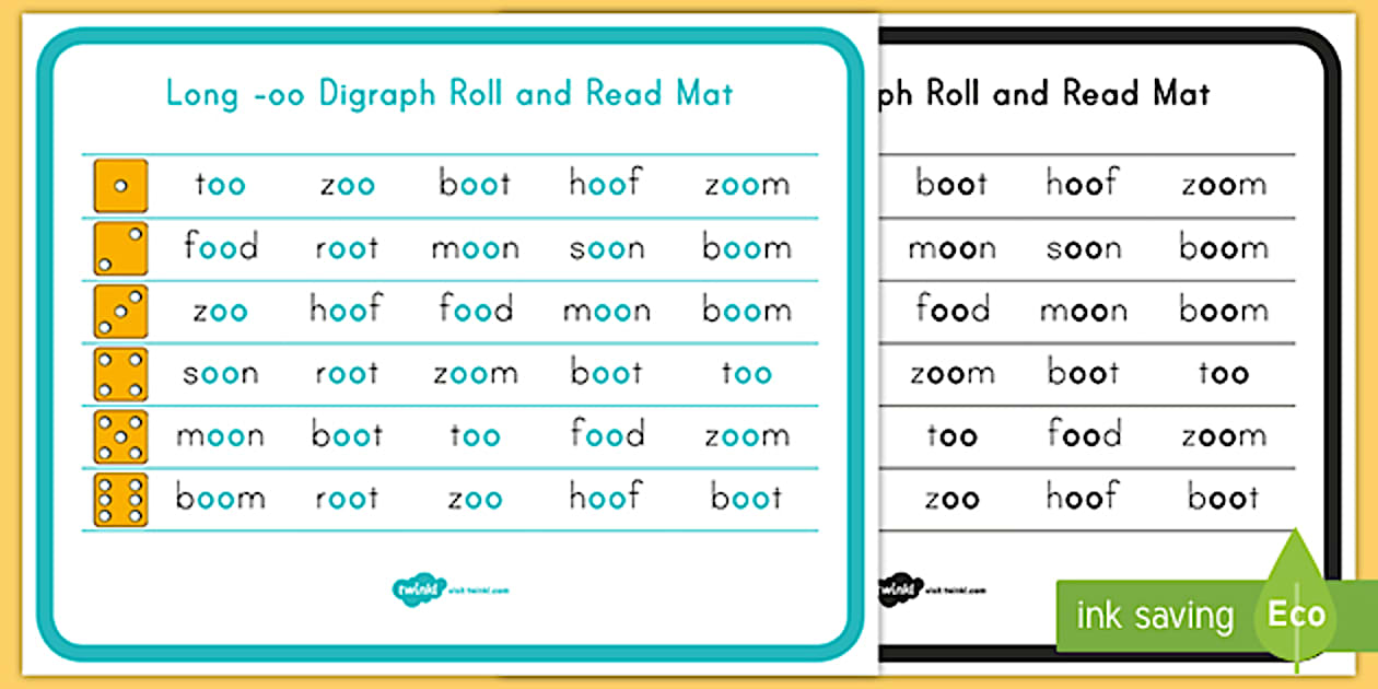 Long -oo Digraph Roll and Read Mat (Hecho por educadores)