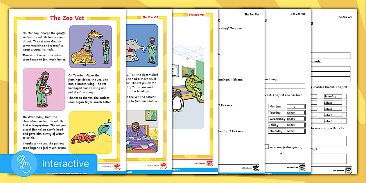 Interactive PDF The Zoo Vet Differentiated Reading Comprehension Year 1