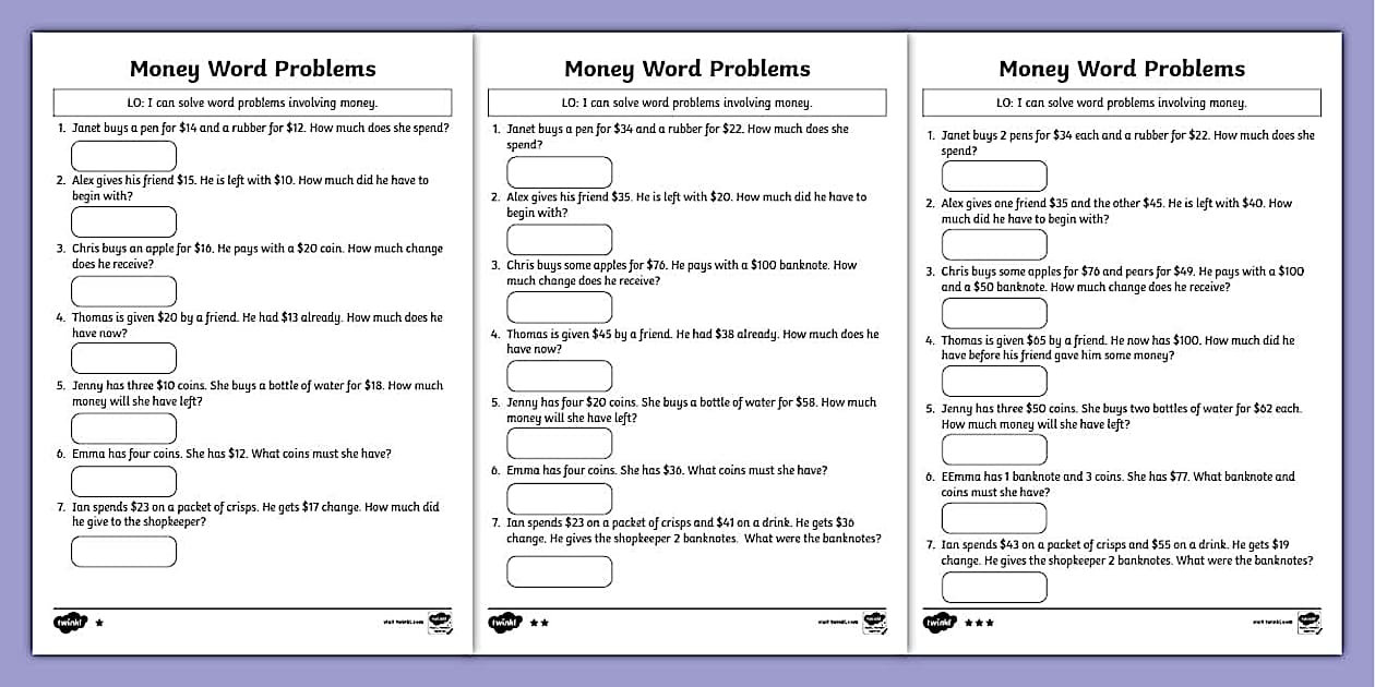 Caribbean Money Word Problems KS1 Worksheet (teacher made)