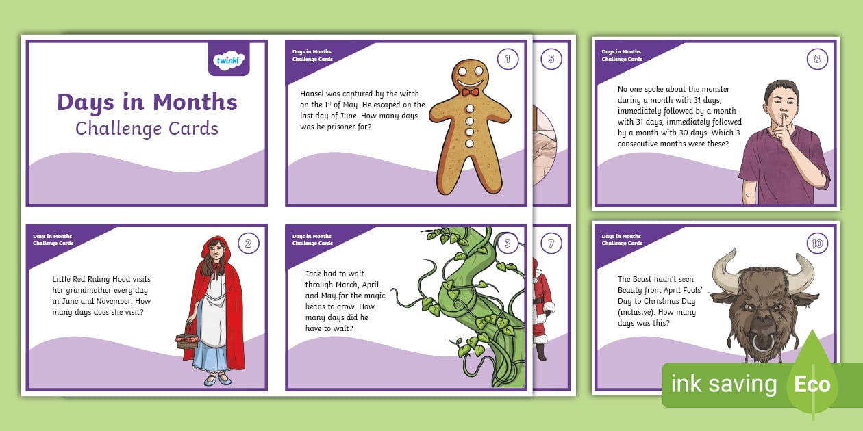 Days in Months Challenge Cards (teacher made) - Twinkl