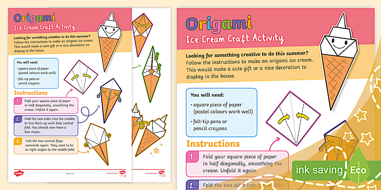 Origami Ice Cream Craft Activity (Ages 5 - 7) (teacher made)