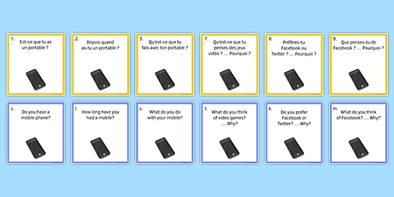 Technology in Everyday Life Question Pair Cards French