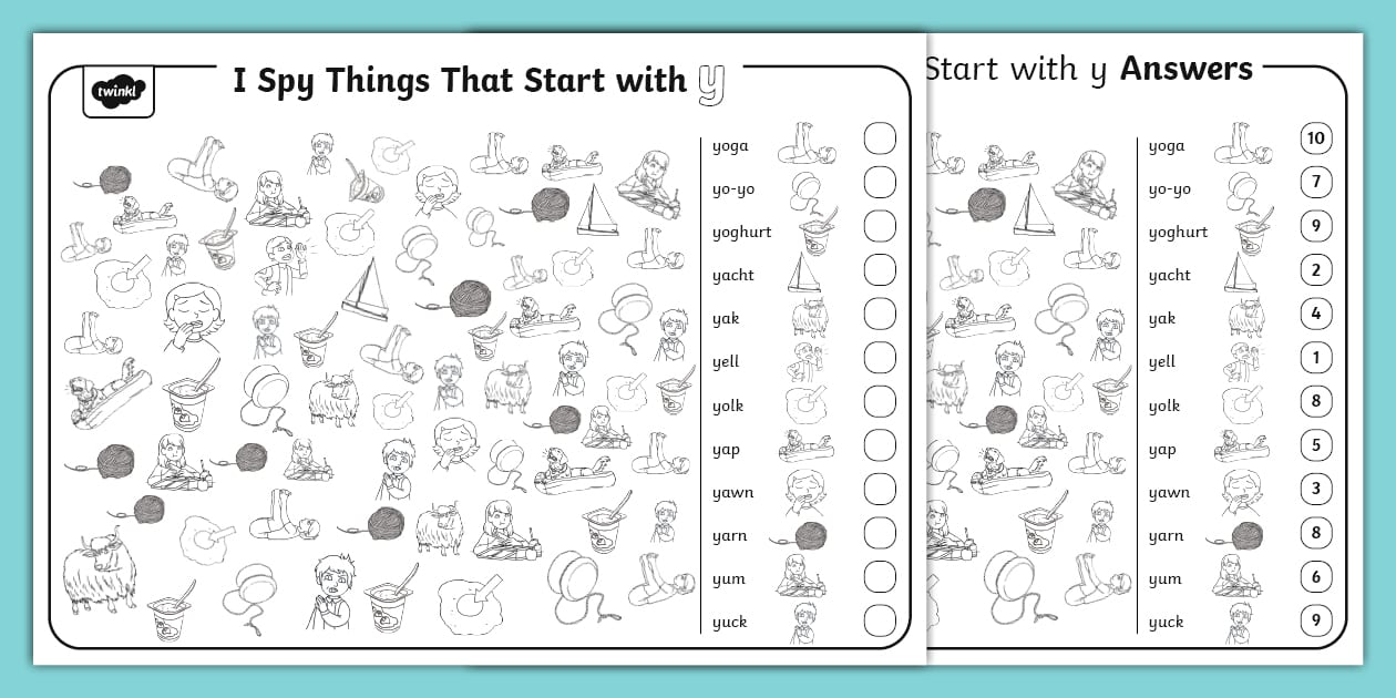I Spy Things That Start With 'y' Activity Sheet - Twinkl