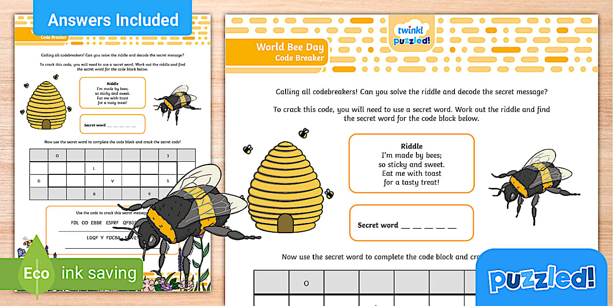 The Bees History Code Cryptogram | Twinkl | World Bee Day