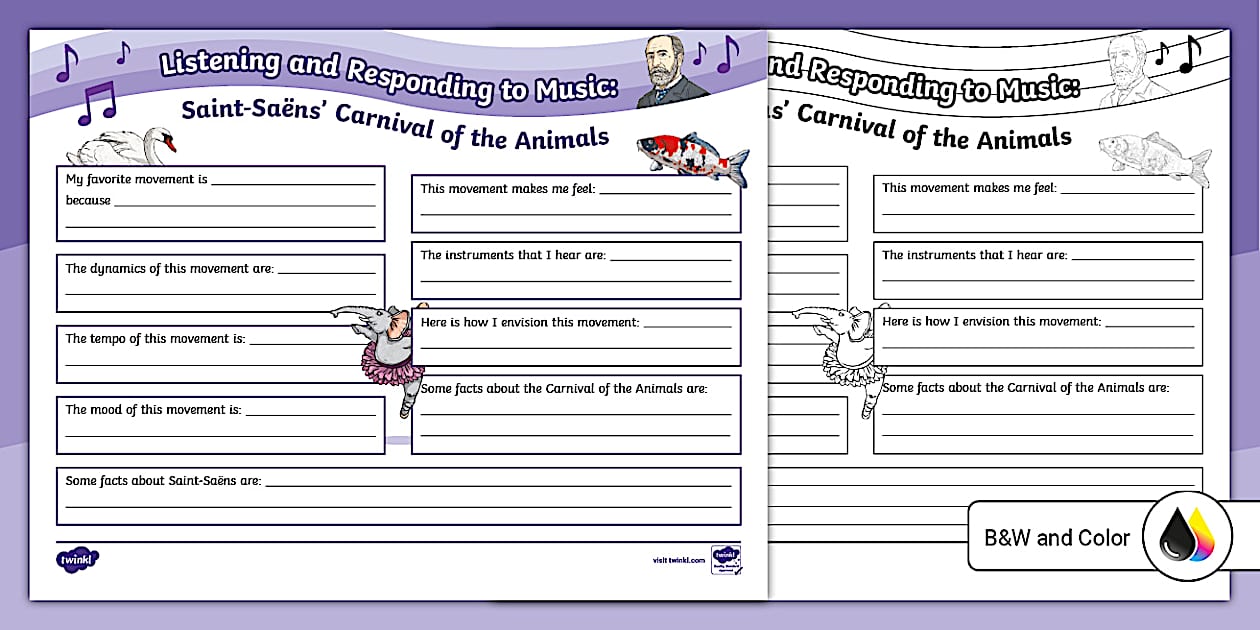 Carnival of the Animals Worksheets PDF | Twinkl USA - Twinkl