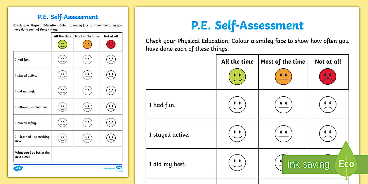 Editable ROI Physical Education Self-Assessment Write-Up Worksheet