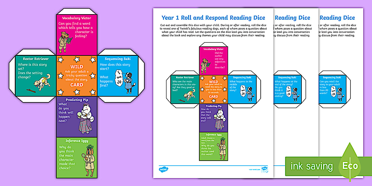 Year 1 Roll and Respond Reading Dice Nets (teacher made)