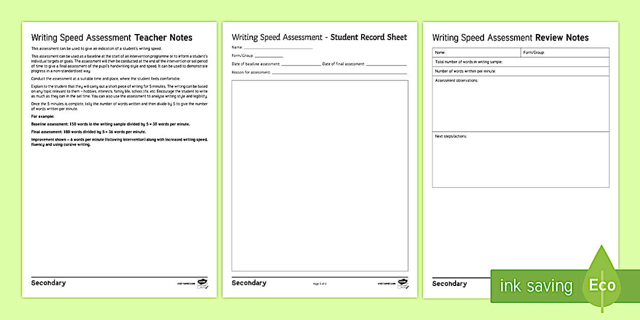Writing Speed Assessment Sheet (teacher made) - Twinkl