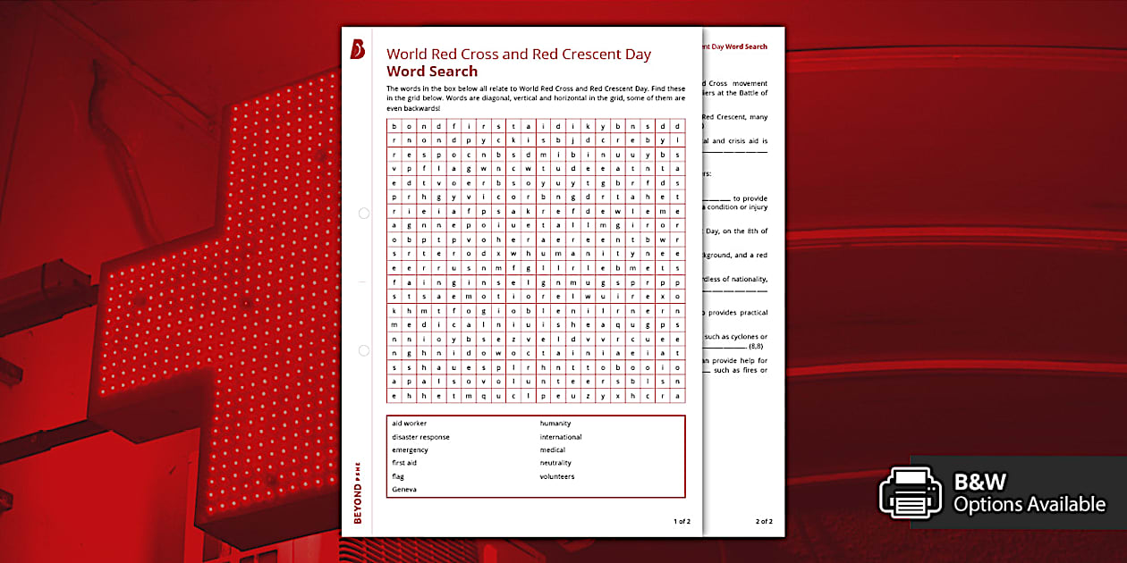 Red Cross Day Wordsearch (teacher made) - Twinkl