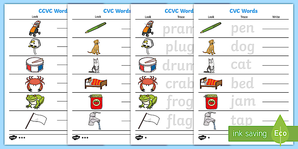 Editable CVC, CCVC and CVCC Worksheet (l'enseignant a fait)