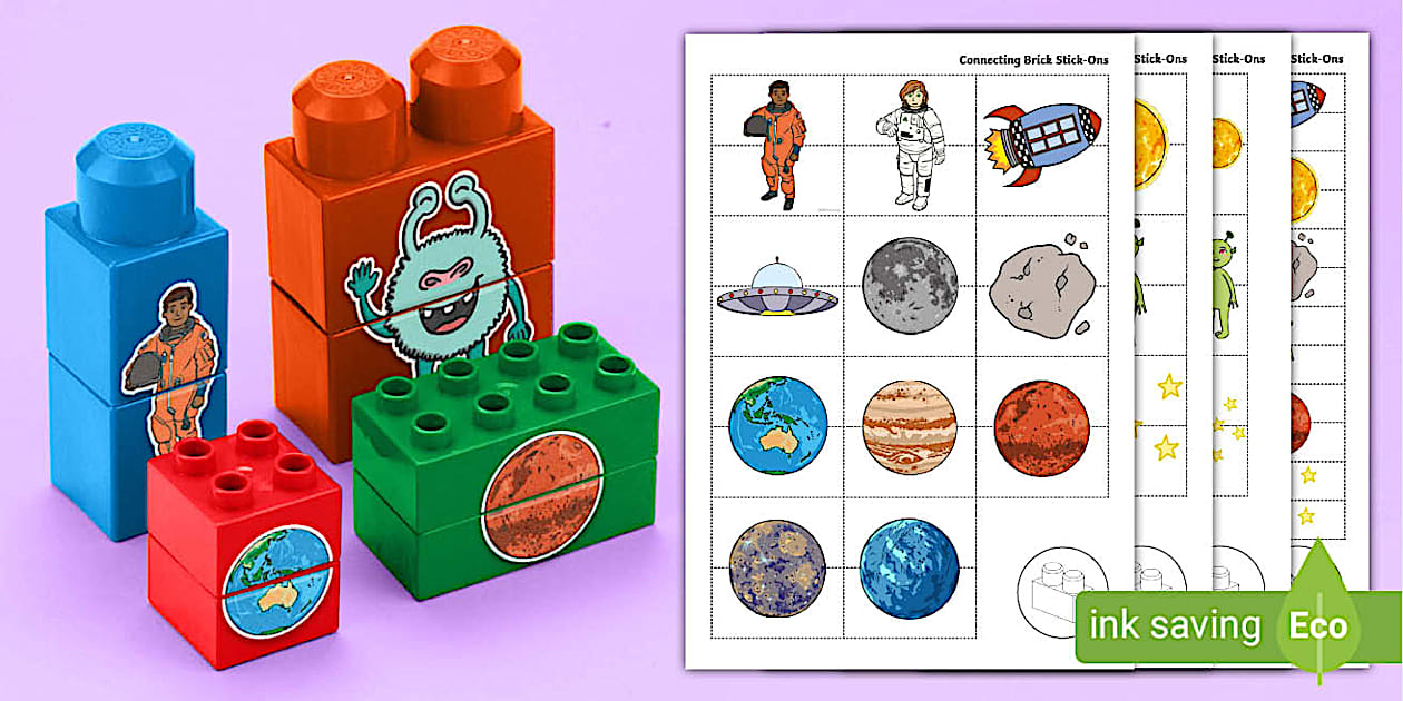 Space-Themed Matching Connecting Bricks Game (teacher made)