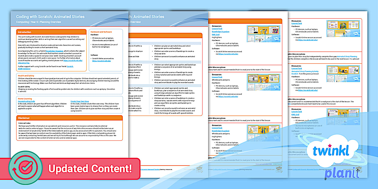 Coding with Scratch: Animated Stories: Y6 Planning Overview