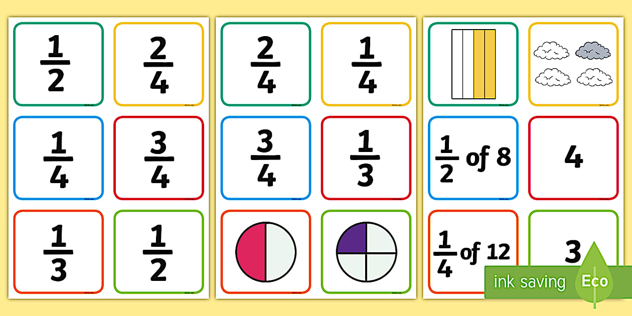 KS1 Quarters, Thirds and Halves Fraction Cards - Twinkl