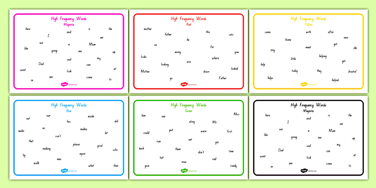 High Frequency Words Word Mat Pack