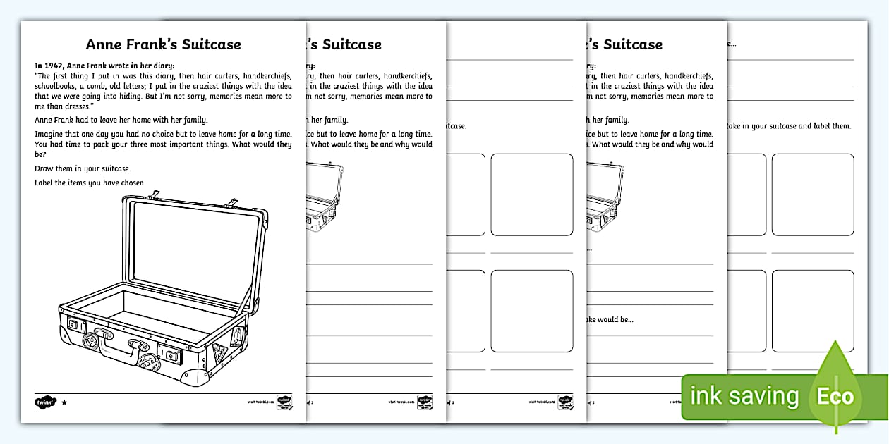 Editable Anne Frank's Suitcase Read and Draw Worksheet