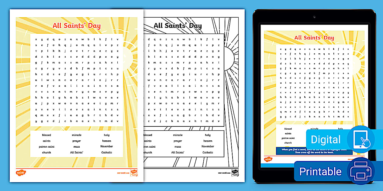 All Saints' Day Celebration Word Search (teacher made)