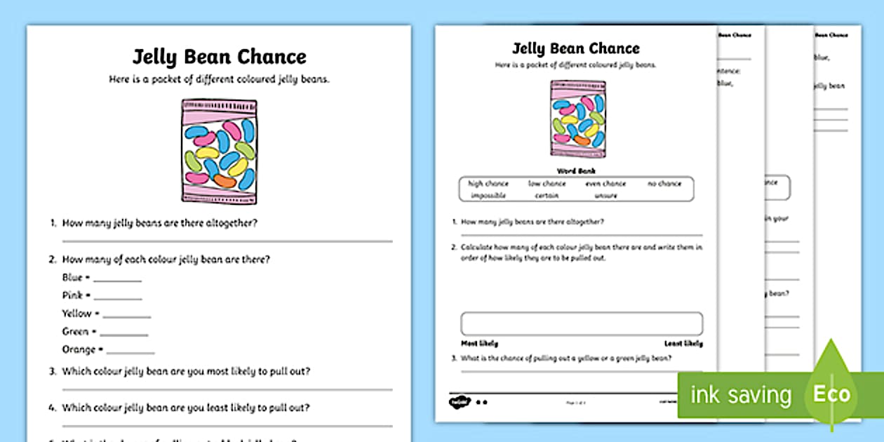 SA Year 2 Jelly Bean Chance Worksheet (teacher made)