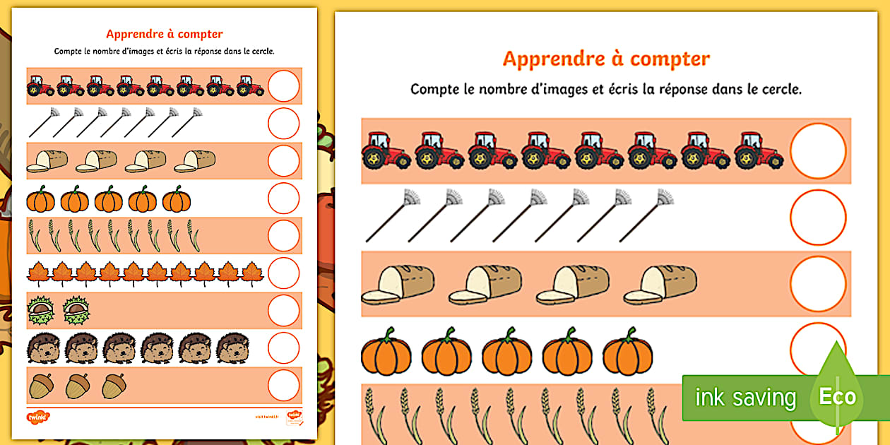 Feuille d'activité sur le thème de l'automne : Apprendre à compter