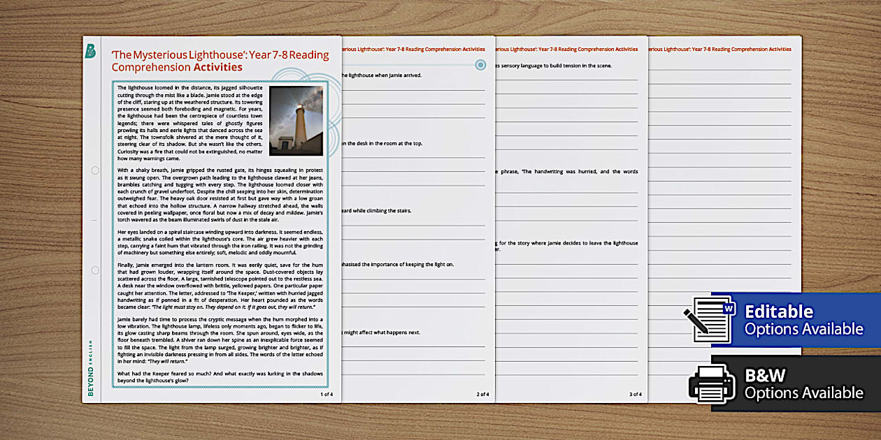 'The Mysterious Lighthouse': Year 7-8 Reading Comprehension