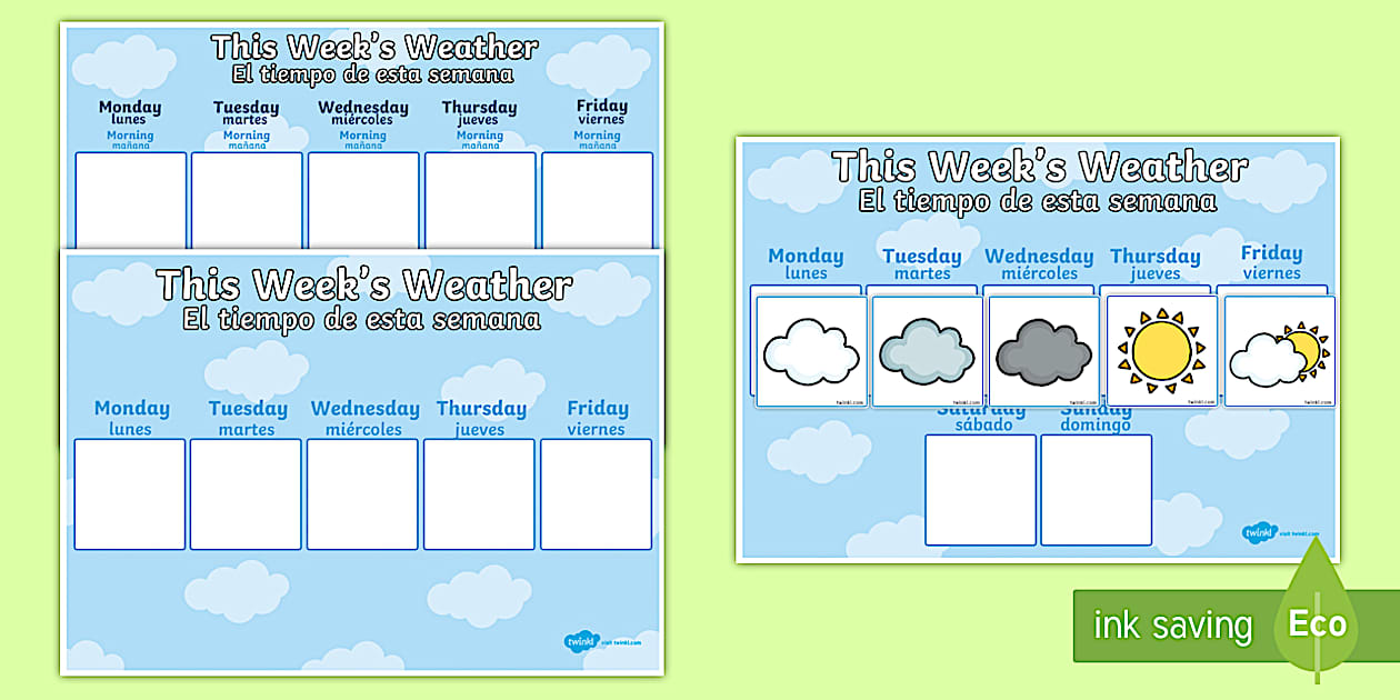 Weekly Weather Recording Chart Display Poster English/Spanish
