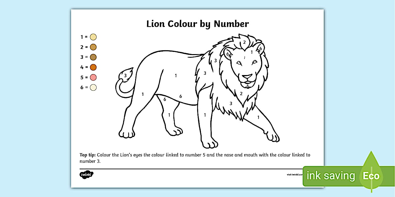 Lion Colour by Number (Teacher-Made) - Twinkl