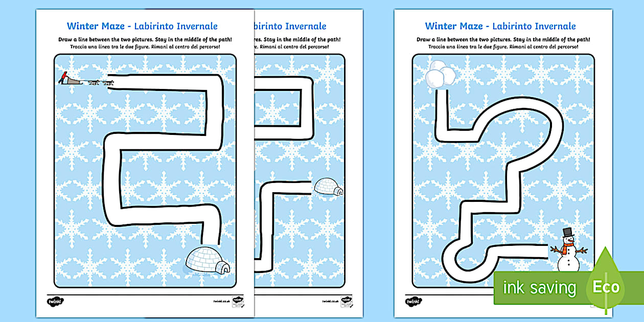 Winter Pencil Control Path Worksheet / Worksheet English/Italian