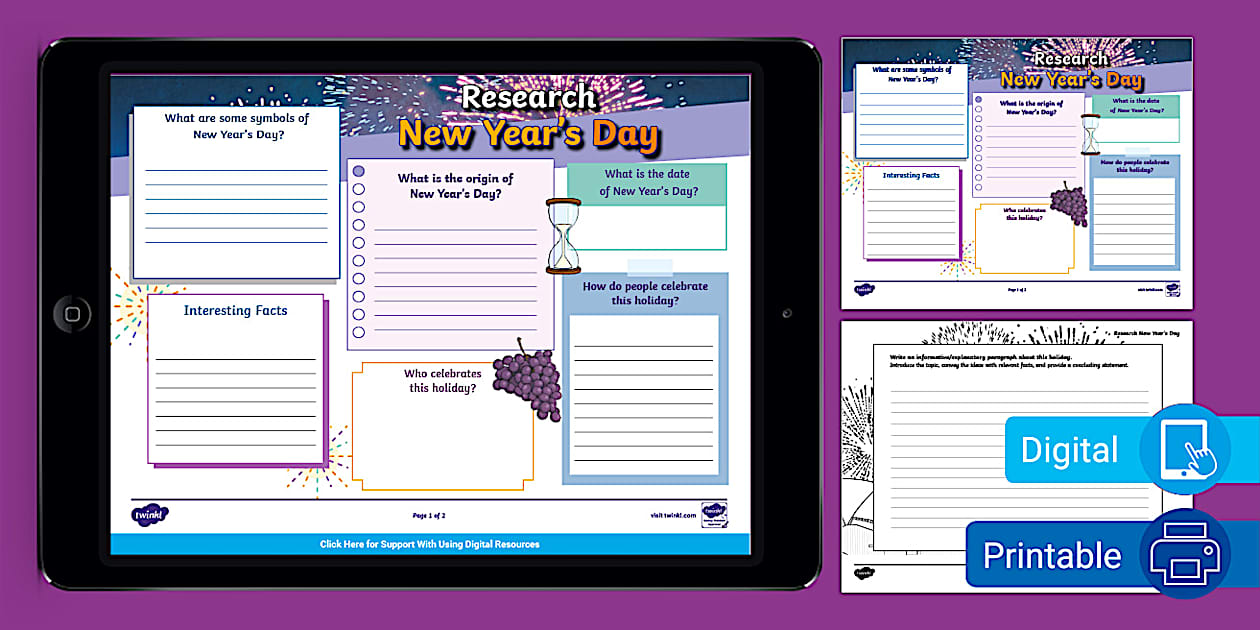 Research New Year's Day Graphic Organizer & Writing Template for 6th ...