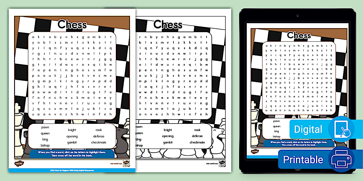 Chess Word Search for K-2nd Grade (Hecho por educadores)