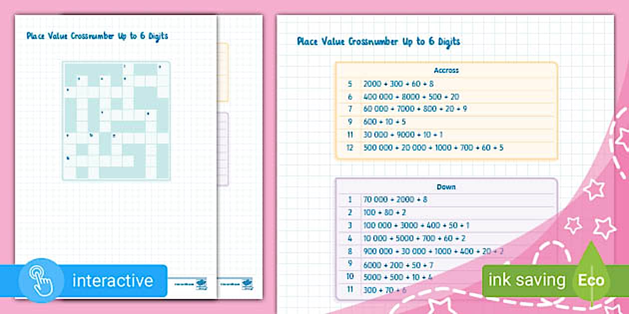 👉 Place Value Crossnumber up to 6 Digits (Ages 9 - 10)