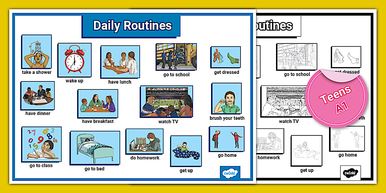 ESL Daily Routines Word Mat for Teens - Twinkl